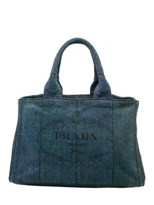 Prada 2013-2026 Denim Canapa Logo Tote Satchel - Blue