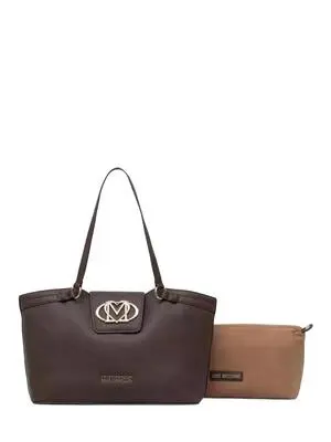 Moschino Logo-plaque Pebbled-effect Tote Bag - Brown