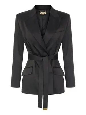 Elisabetta Franchi Stretch Satin Jacket With Belt - Black