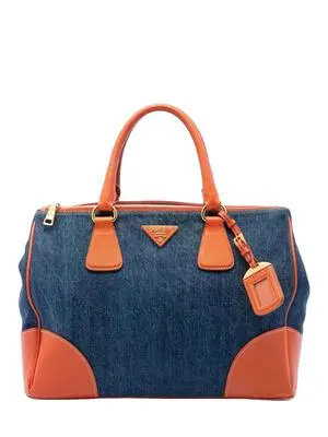 Prada 2010-2026 Saffiano Trimmed Denim Handbag - Blue