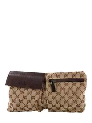 Gucci Vintage Double Gg Canvas With Leather Belt Bag - Brown