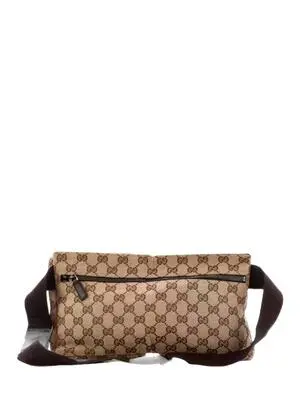 Gucci Vintage Double Gg Canvas With Leather Belt Bag - Brown