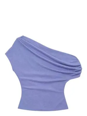 REFORMATION Iris Draped One-shoulder Top Blue