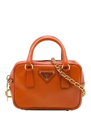 Prada 2000-2013 Mini Saffiano Lux Bauletto Bag Satchel - Orange