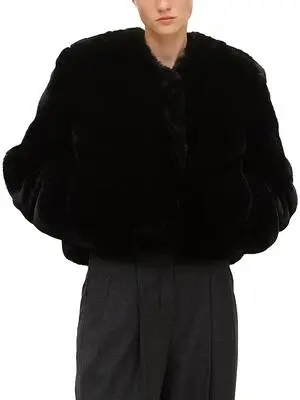 Theory Cropped Faux Fur Jacket - Blk