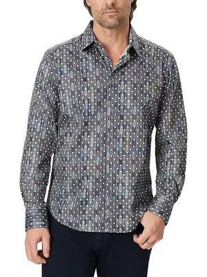 Robert Graham Missing Links Long Sleeve Cotton Stretch Shirt - Navy
