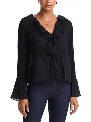 Cinq À Sept Nixen Ruffled Pleated Top - Black