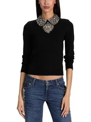 Alice + Olivia Porla Wool Stretch Collared Sweater - Black/silver