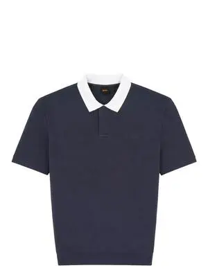 BOSS Logo-embroidered Contrast-collar Polo Shirt - Blue