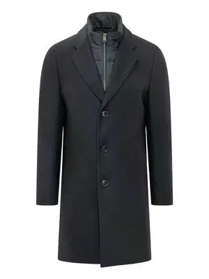 BOSS Quilted-bib Wool-blend Coat - Blue