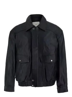 DUNST Panelled Leather Jacket - Black