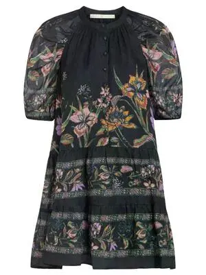 MARIE OLIVER Sylvie Floral-print Ramie Mini Dress - Black