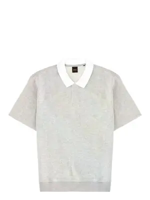BOSS Logo-embroidered Contrast-collar Polo Shirt - Grey