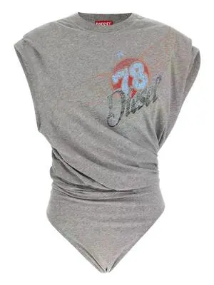 DIESEL® T-noby Graphic-print Draped Bodysuit - Grey