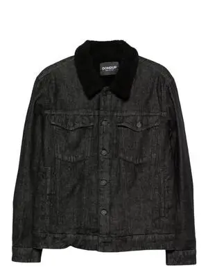 DONDUP Shearling-collar Logo-embroidered Denim Jacket - Black