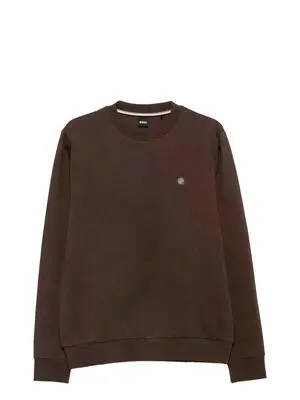 BOSS Logo-plaque Crew-neck Sweatshirt - Brown