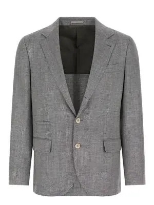 Brunello Cucinelli Wool, Alpaca And Silk Chevron Deconstructed Blazer - Grey
