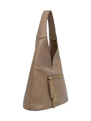 Moschino Logo-plaque Pebbled-effect Tote Bag - Neutrals