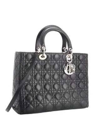 Dior Lady Bag Cannage Quilt Lambskin Large Tote Bag - Black