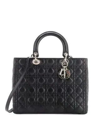 Dior Lady Dior Bag Cannage Quilt Lambskin Large Tote Bag Black
