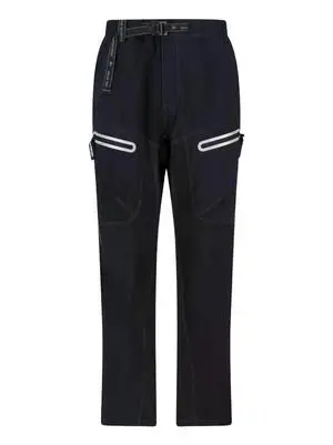 AND WANDER Belted Contrast-stitch Trousers - Blue