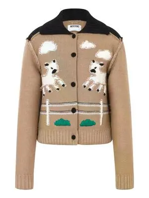 Moschino Lamb-intarsia Wool Cardigan - Neutrals