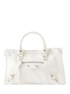 Balenciaga Le City Small Embellished Textured-leather Tote - White