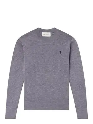 AMI Paris ADC Logo-Embroidered Merino Wool Sweater Gray
