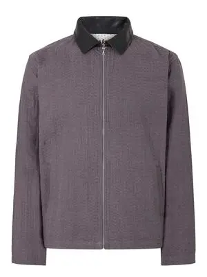 KARTIK RESEARCH Kantha Leather-trimmed Embroidered Cotton Blouson Jacket - Gray