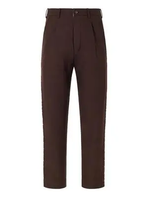 KARTIK RESEARCH Straight-leg Pleated Embroidered Wool-twill Trousers - Brown