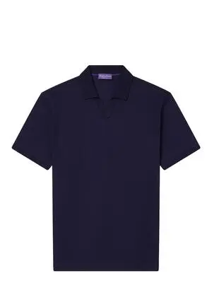 Ralph Lauren Purple Label Johnny-collar Cotton And Cashmere-blend Piqué Polo Shirt - Blue