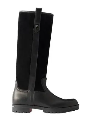 CHRISTIAN LOUBOUTIN Leather-trimmed Suede Biker Boots - Black
