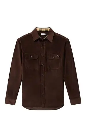 Burberry Logo-embroidered Cotton-corduroy Shirt - Brown