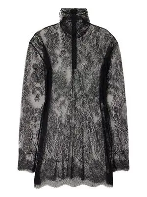 Dolce & Gabbana Chantilly Lace Turtleneck Blouse - Black