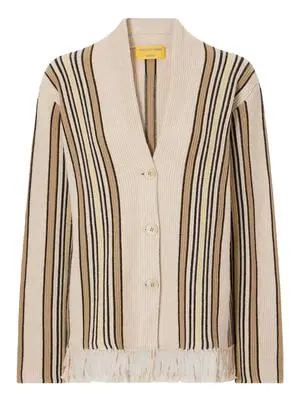 Guest In Residence Handloom Fringed Striped Wool And Cashmere-blend Cardigan - Multi