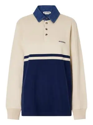 JW Anderson Contrast Collar Embroidered Striped Cotton-jersey Polo Shirt - Multi