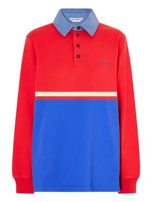 JW Anderson Contrast Collar Embroidered Striped Cotton-jersey Polo Shirt - Multi