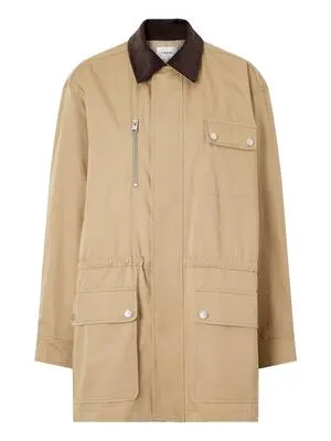 FRAME The Safari Drawstring Corduroy-trimmed Cotton-twill Jacket - Sand