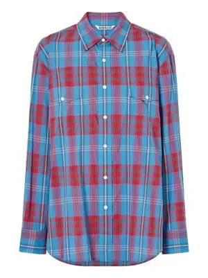 Auralee Checked Cotton And Silk-blend Shirt - Blue