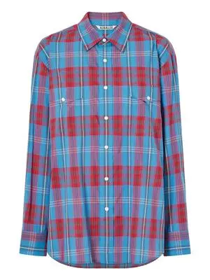 Auralee Checked Cotton And Silk-blend Shirt - Blue