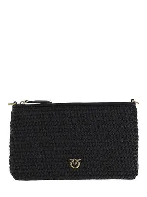 Pinko Love Birds Logo Plaque Clutch Bag - Black
