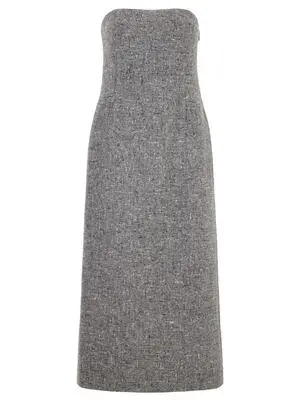 Auralee Strapless Wool-tweed Midi Dress - Gray