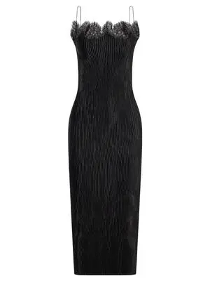 FFORME Lumie Lace-trimmed Pleated Satin Midi Dress - Black