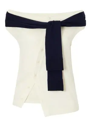 JW Anderson Off-the-shoulder Tie-detailed Asymmetric Wool Tank Neutrals