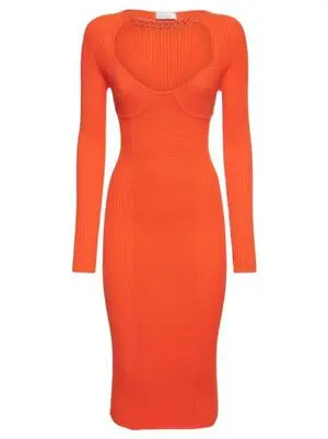 Giuseppe Di Morabito Ribbed Viscose Midi Dress W/chain Detail - Orange
