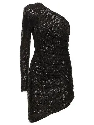 Michael Kors Sequined Jersey Single-sleeve Mini Dress - Black