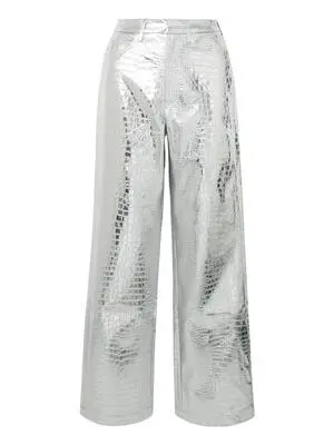 ROTATE BY BIRGER CHRISTENSEN Crocodile-patterned Coated Faux Leather Wide-leg Pants