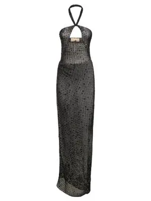 AYA MUSE Gyra Knitted Openwork Maxi Dress - Black