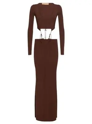 AYA MUSE Tie-waist Long-sleeved Dress - Brown