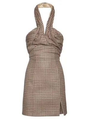 Giuseppe Di Morabito Prince Of Wales Wool Halter Neck Dress - Brown